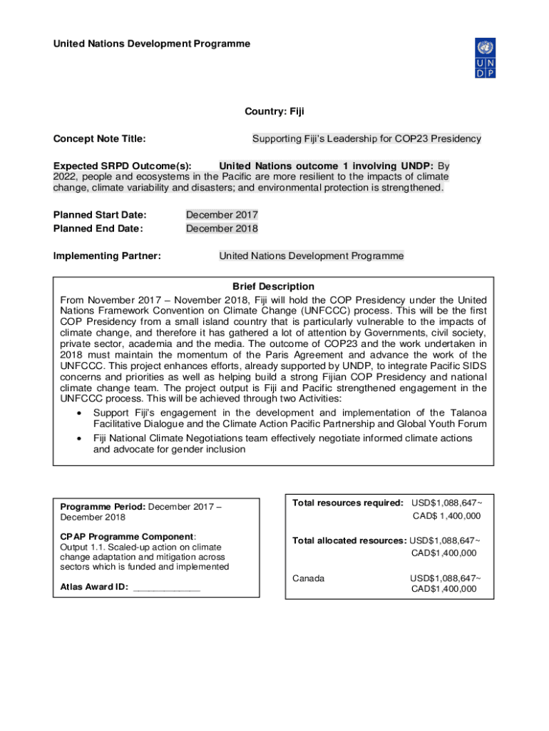 Fillable Online info undp Fiji COP23 Presidency supportConcept Note.pdf ...