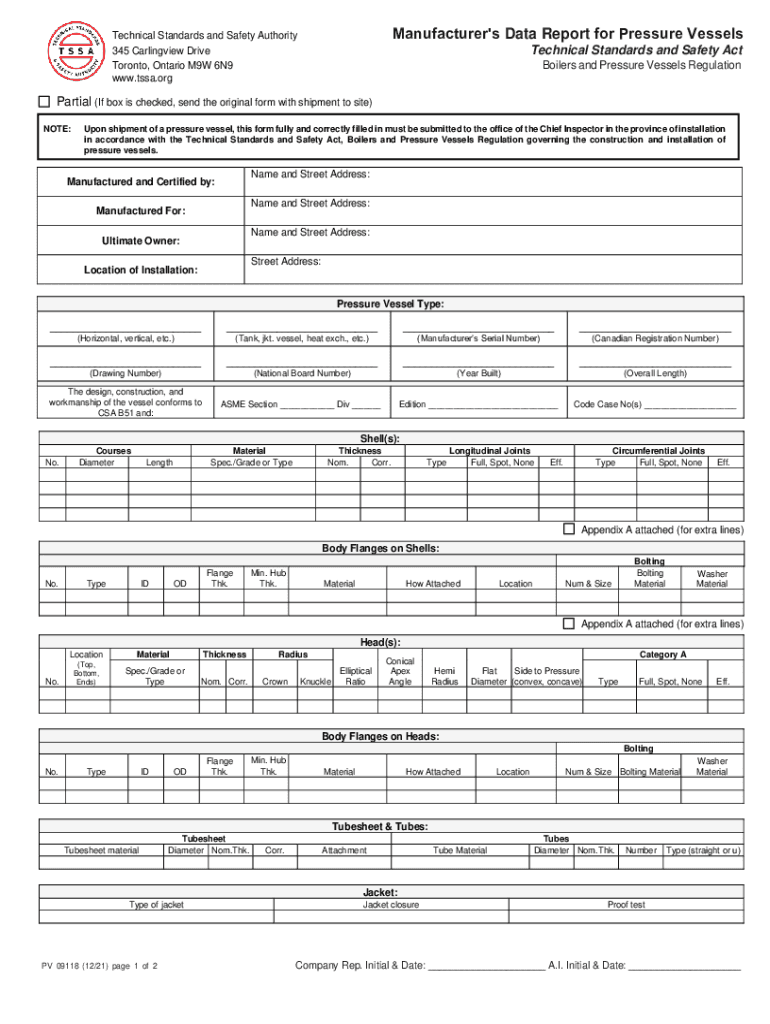 Fillable Online Report of Repair or Alteration 345 Carlingview Drive Technical ... - TSSA Fax ...