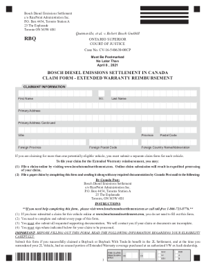 Fillable Online www.boschcanadasettlement.commedia3197165BOSCH DIESEL ...