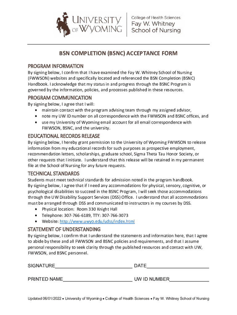 Fillable Online www.uwyo.edubsnc-entry-acceptance-form-sp20BSN ...