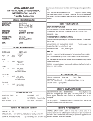 Fillable Online MATERIAL SAFETY DATA SHEET FOR COATINGS, RESINS, AND ...