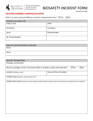 Fillable Online BIOSAFETY INCIDENT FORM Fax Email Print - pdfFiller