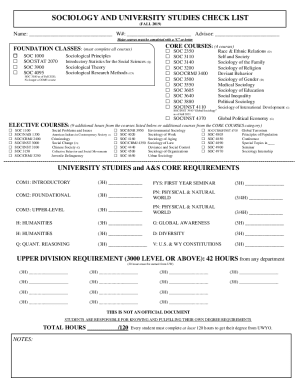 Fillable Online SOCIOLOGY AND UNIVERSITY STUDIES CHECK LIST Fax Email ...