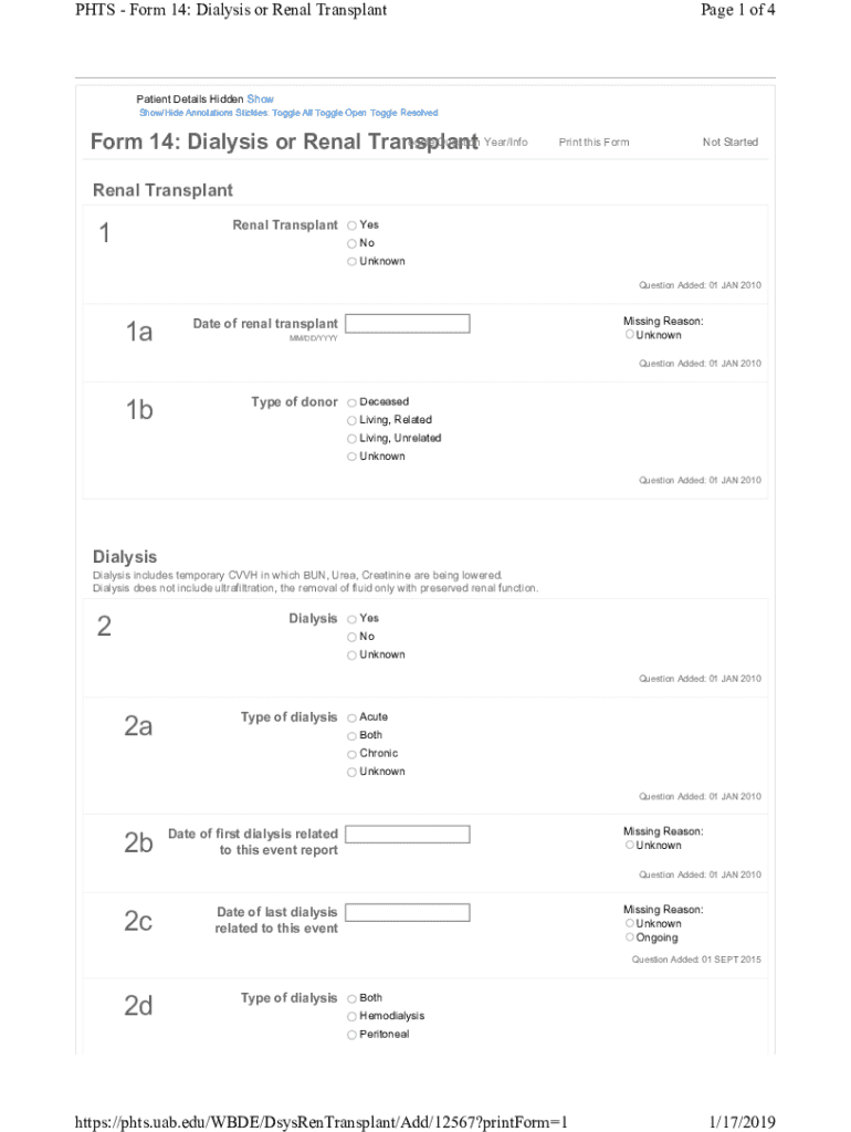 Fillable Online Form 14: Dialysis or Renal Transplant Fax Email Print ...