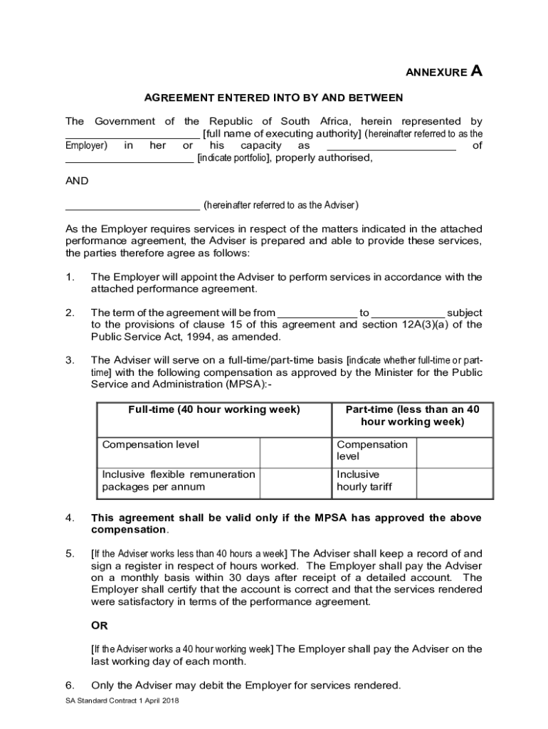 Fillable Online www.dpsa.gov.zadpsa2gdocumentsANNEXURE X AGREEMENT ...