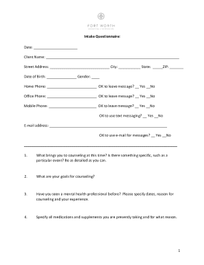 Fillable Online Intake Form - Break Free Hypnosis Center Fax Email ...