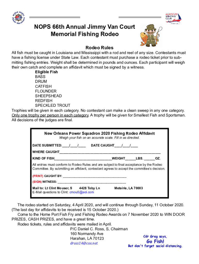 Fillable Online NOPS 66th Annual Jimmy Van Court Memorial Fishing Rodeo ...