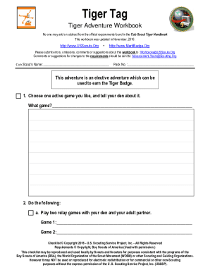 Fillable Online Tiger Tag - U.S. Scouting Service Project Fax Email ...
