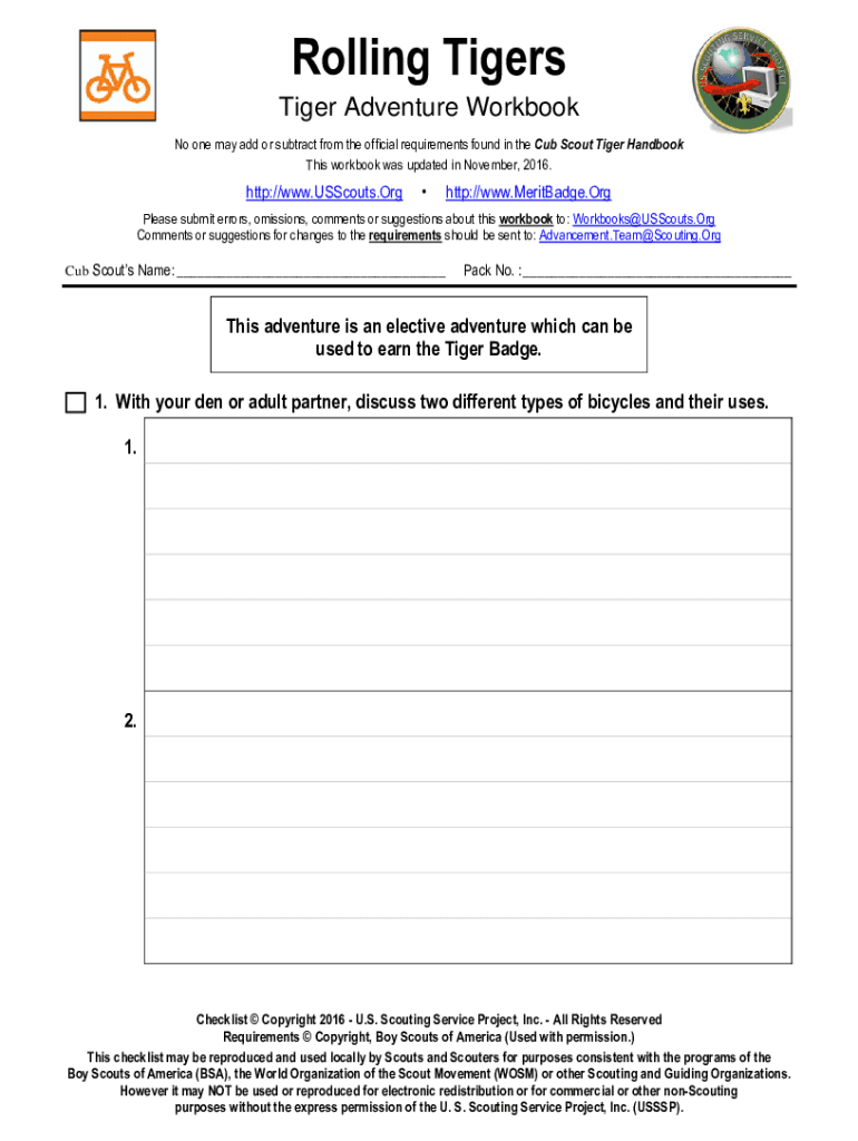 Fillable Online Rolling Tigers - U.S. Scouting Service Project Fax Email Print - pdfFiller