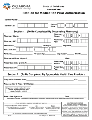 Fillable Online Free Oklahoma Medicaid Prior Authorization Form - PDFeFormsSoonerCare Petition ...