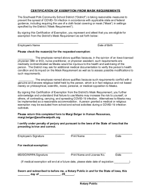 Fillable Online SEP Exemption from Mask Requirements -Staff Fax Email ...