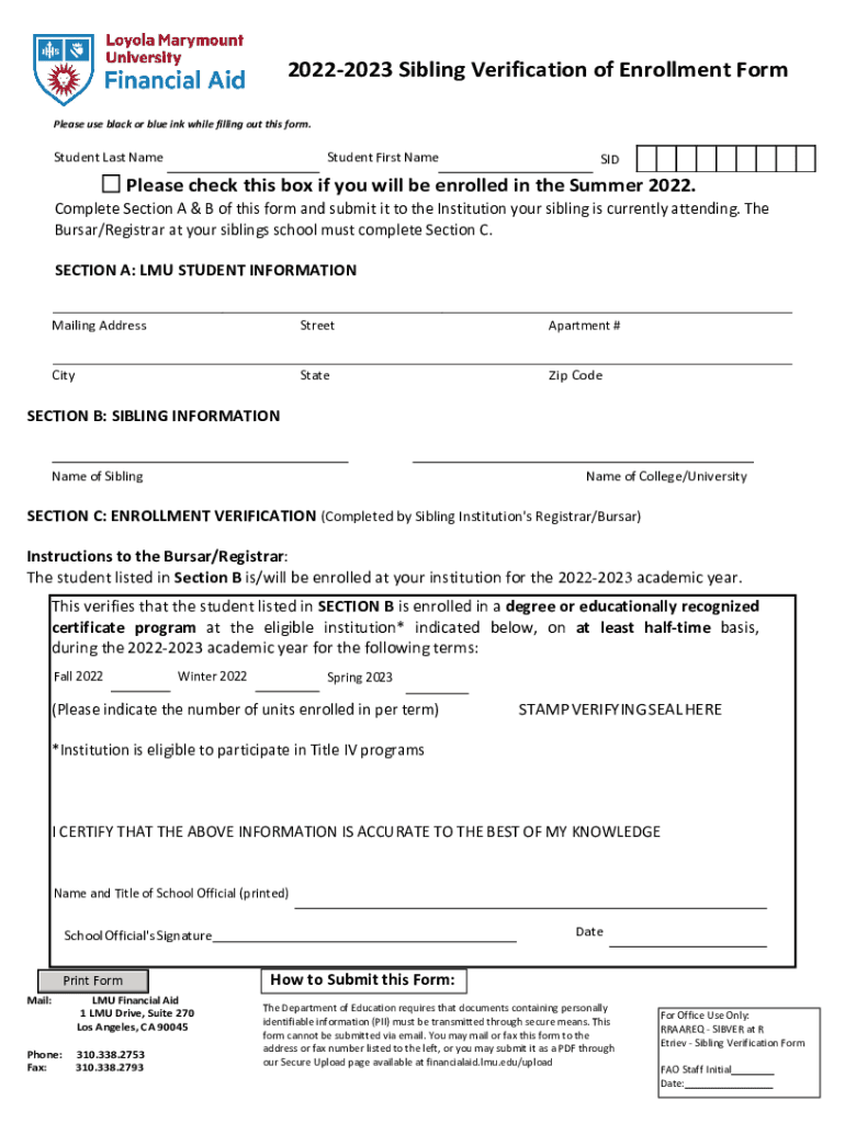 Fillable Online financialaid lmu finaid.yale.eduformssibling ...