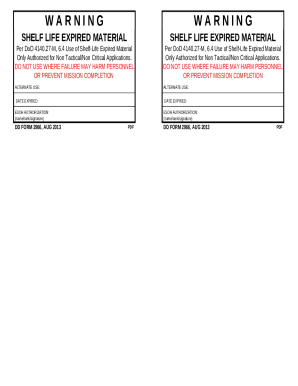 Fillable Online DD Form 2966, Shelf Life Expired Material (sticker ...