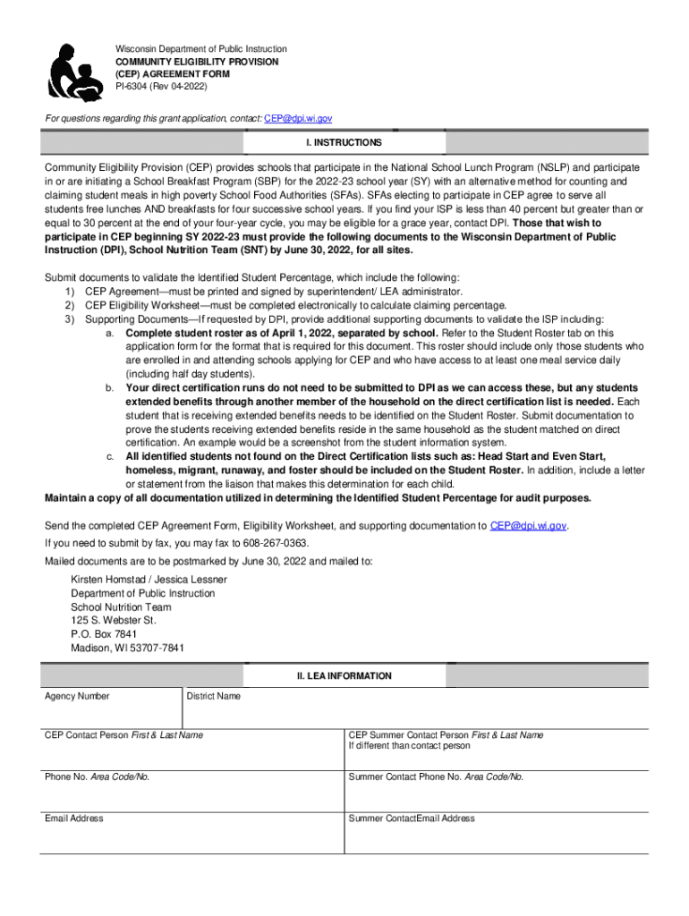 Fillable Online dpi wi PI-6304 CEP AGREEMENT FORM Fax Email Print ...