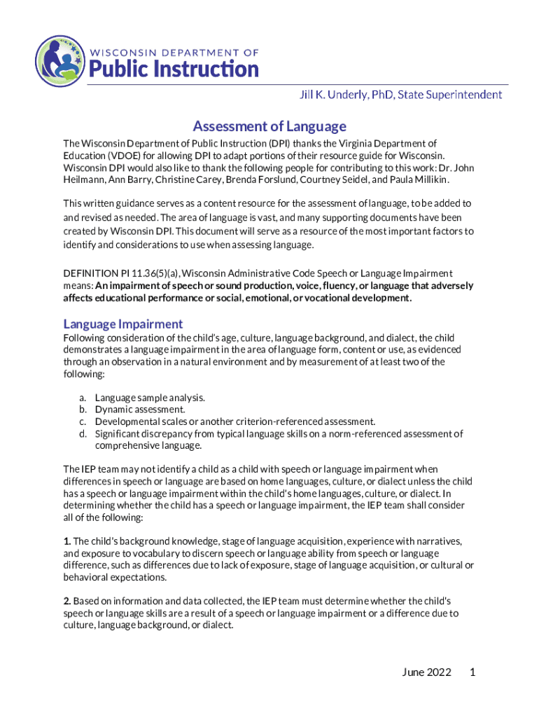 Fillable Online dpi wi dpi.wi.govassessmentAssessment in ...