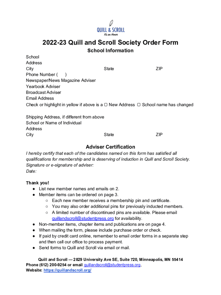 Fillable Online AUG22-QS-Order-Form.docx Fax Email Print - pdfFiller
