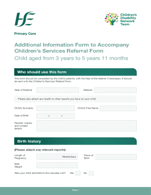 Fillable Online Additional Information Form for Children aged 3 Years ...