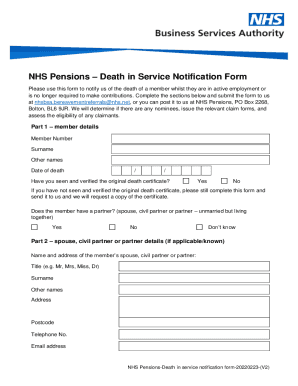 Fillable Online Who should I notify about the death of an NHS ...
