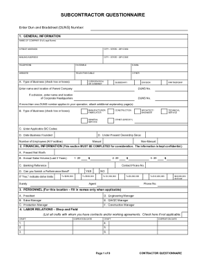Fillable Online CONTRACTOR QUESTIONNAIRE Fax Email Print - pdfFiller