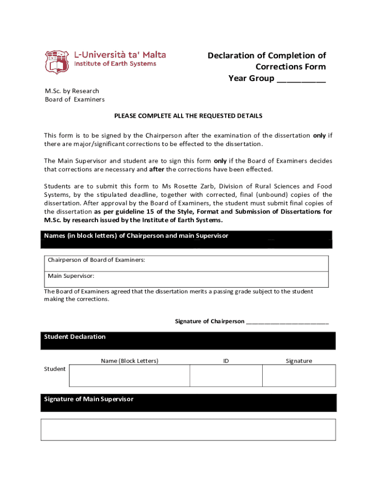 Fillable Online Declaration of Completion of Corrections Form 12.08. ...
