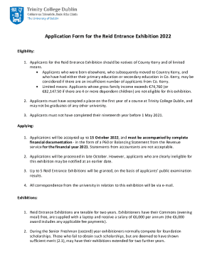 Fillable Online Application Form for the Reid Entrance Exhibition 202 ...