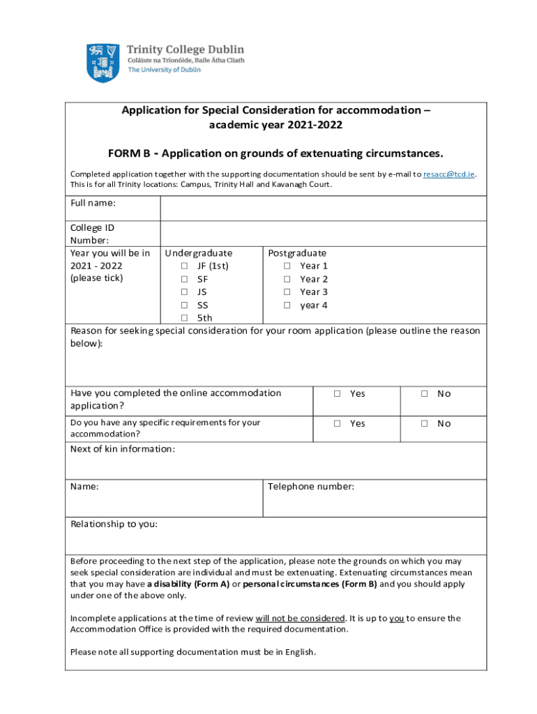 Fillable Online Application for Special Consideration for accommodation academic year ... Fax ...