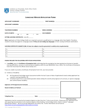 Fillable Online LANGUAGE WAIVER APPLICATION FORM Fax Email Print ...