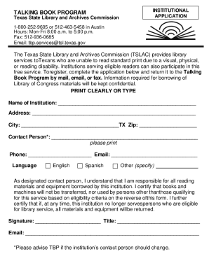 Fillable Online www.tsl.texas.govtbpTalking Book ProgramTSLAC - Texas ...
