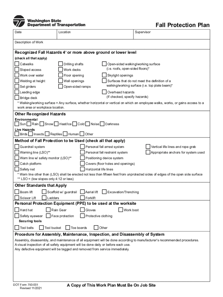 Fillable Online wsdot wa DOT Form 750-001 Fall Protection Plan Fax ...