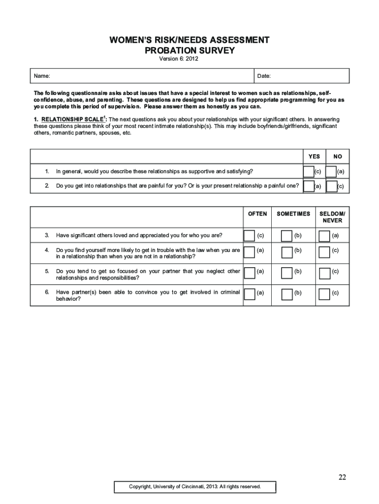 Fillable Online Probations Risk-Needs Assessment in a Nutshell ...