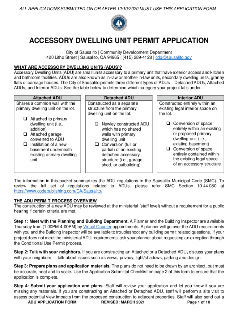 Fillable Online ACCESSORY DWELLING UNIT PERMIT APPLICATION Fax Email ...
