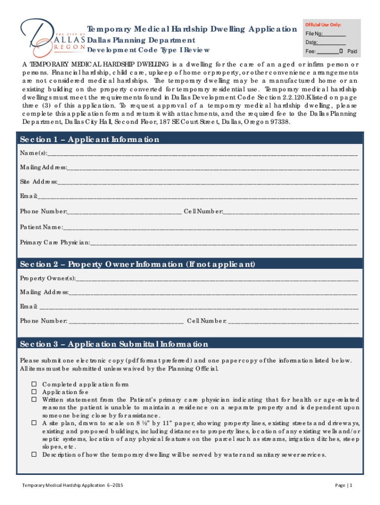 Fillable Online Temporary Medical Hardship Dwelling Application ...