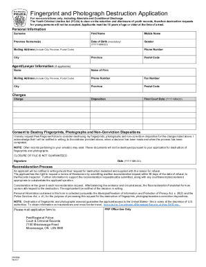 Fillable Online PRP699 Fingerprint Photo Destruction Application - Peel ...