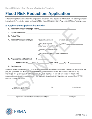 Fillable Online Hazard Mitigation Grant Program-Flood Risk Reduction ...