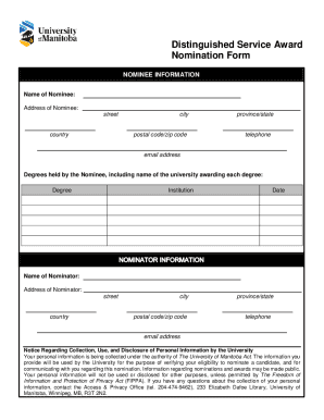 Fillable Online Distinguished Service Award Criteria and Nomination Form Fax Email Print - pdfFiller