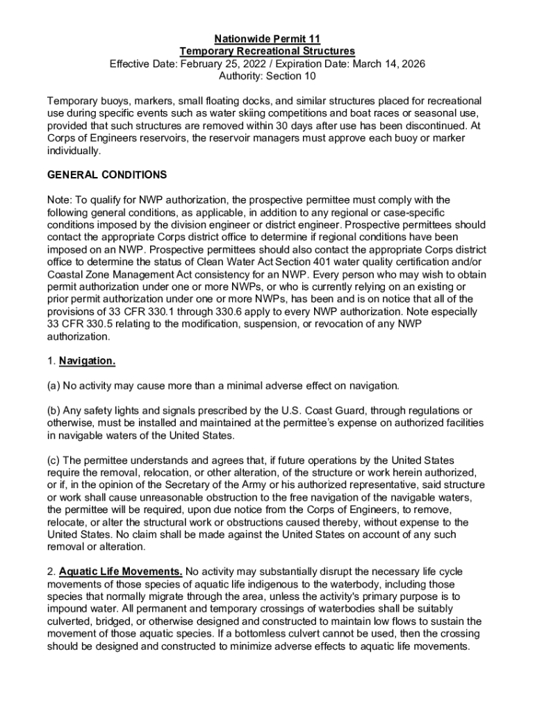 Fillable Online saw-reg usace army Nationwide Permit 11 - United States ...