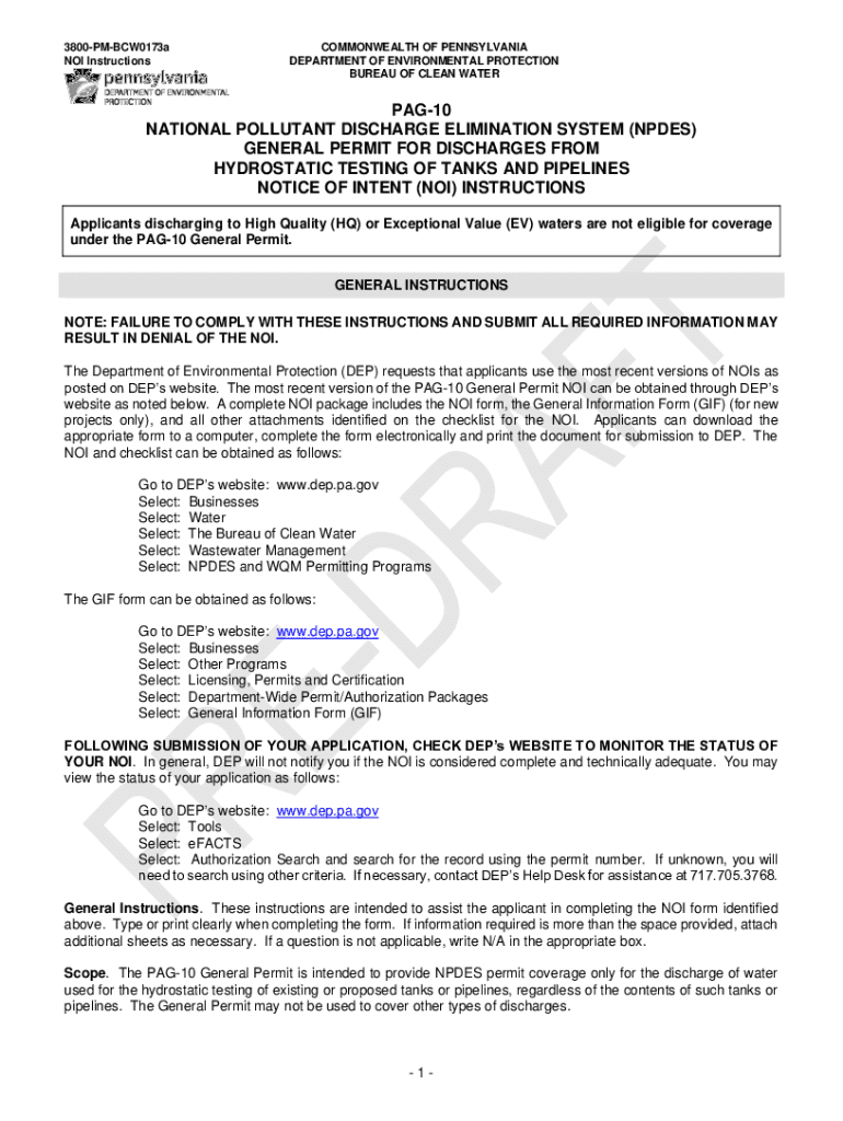 Fillable Online files dep state pa PAG-10 AUTHORIZATION TO DISCHARGE UNDER THE NATIONAL ...