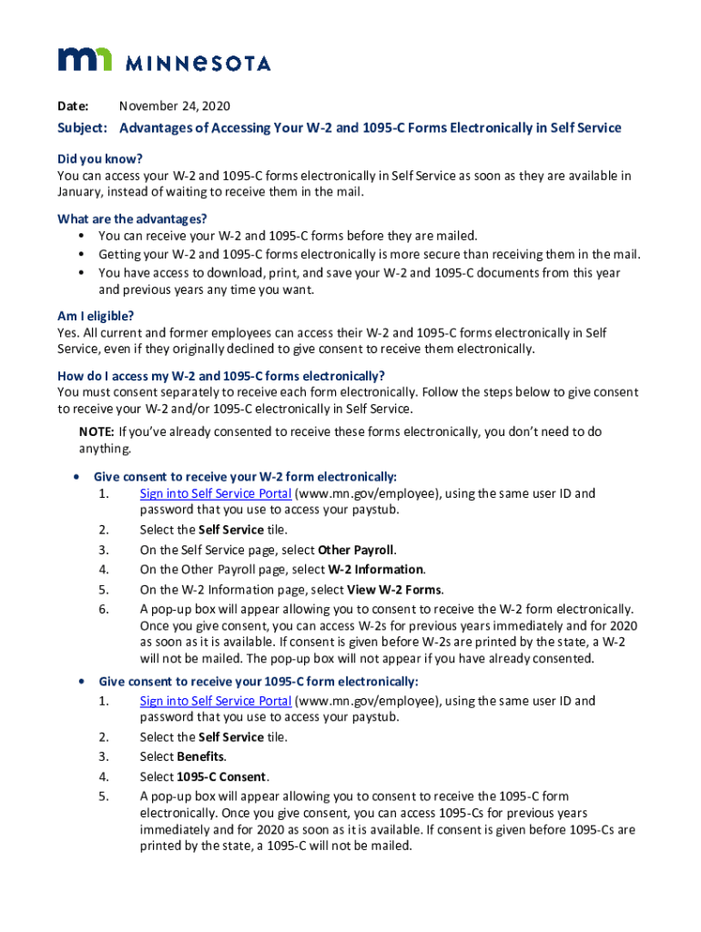 Fillable Online www2 mnhs Advantages of Accessing Your W-2 and 1095-C Forms ... Fax Email Print ...
