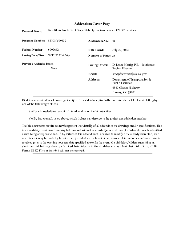 Fillable Online dot alaska Addendum Cover Page - dot.alaska.gov Fax ...