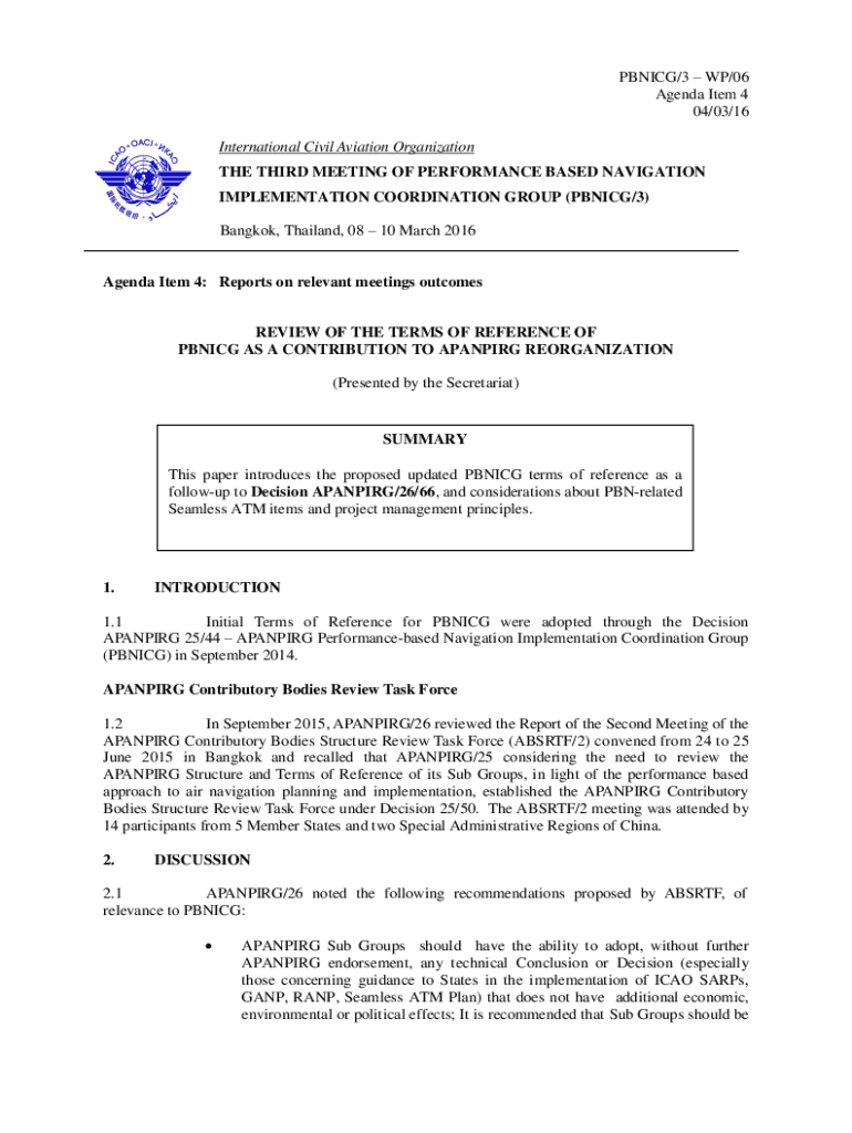 Fillable Online PBN Implementation Plans and Status - ICAO Fax Email ...