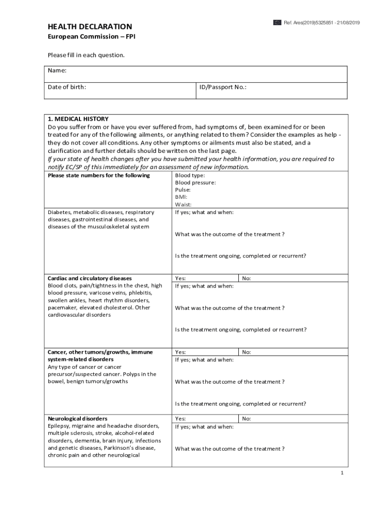 Fillable Online HEALTH DECLARATION Fax Email Print - pdfFiller