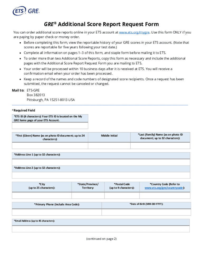 Fillable Online greasrform. GRE Additional Score Report Request Form Fax Email Print - pdfFiller
