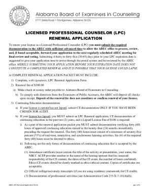 Fillable Online abec alabama State Board of Behavioral Health - Renewal ...