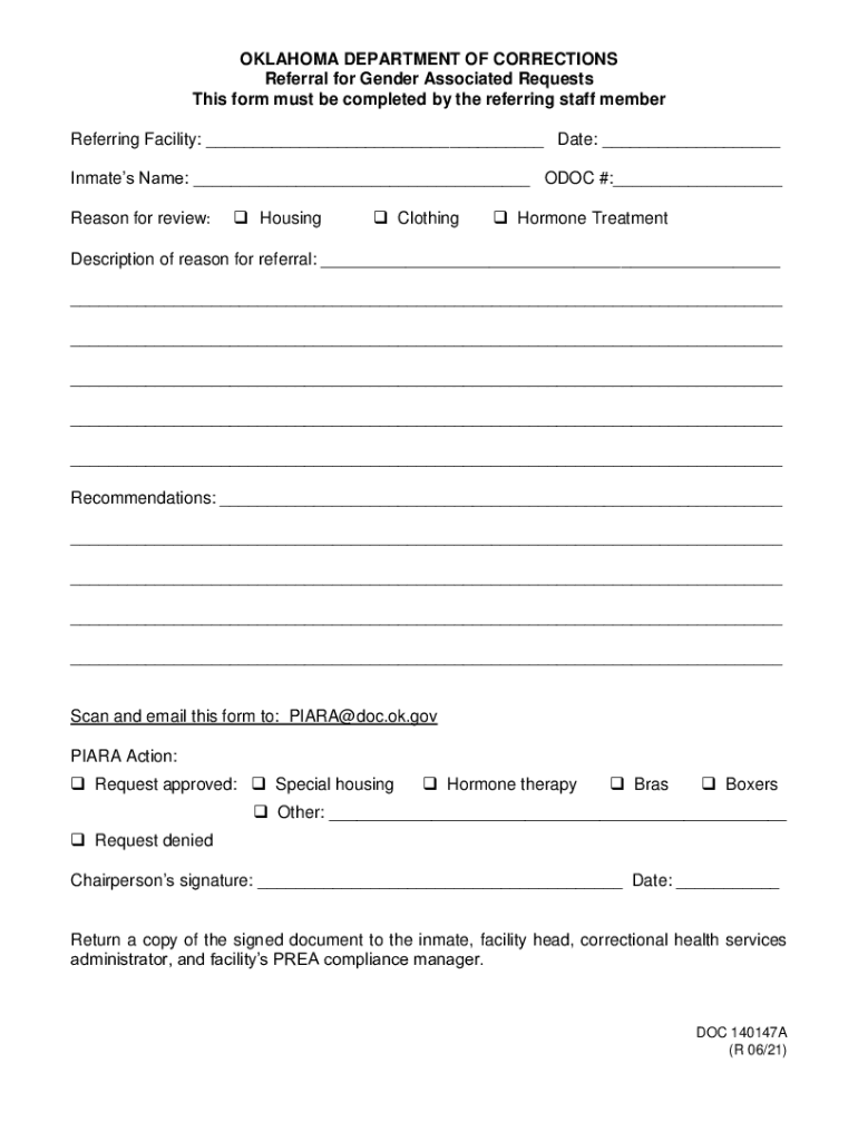 Fillable Online Oklahoma Department of Corrections Cell Assessment Form ...
