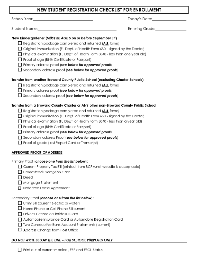 Fillable Online NEW STUDENT REGISTRATION CHECKLIST FOR ENROLLMENT ...
