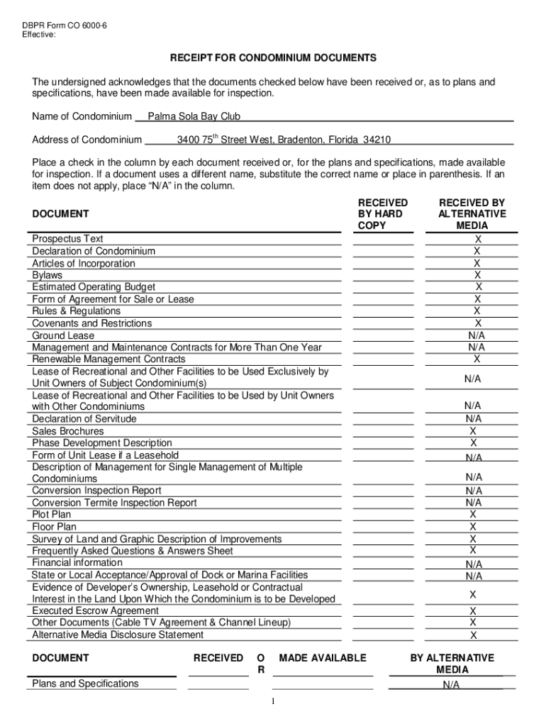 Fillable Online Get RECEIPT FOR CONDOMINIUM DOCUMENTS - US Legal Forms Fax Email Print - pdfFiller