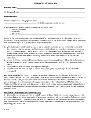 Fillable Online BORROWERS AUTHORIZATION Borrower Name: Co-Borrower Name ...