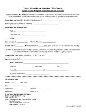 Fillable Online Respite Reimbursement Form revised 11.21 Fax Email Print - pdfFiller