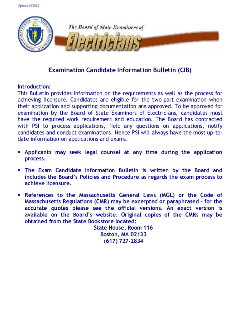 Fillable Online Examination Candidate Information Bulletin (CIB) - Massachusetts Fax Email Print ...
