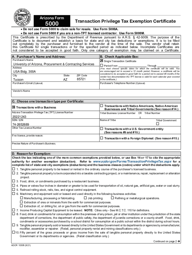 Fillable Online financialservices.arizona.edu sites defaultForm 5000 ...